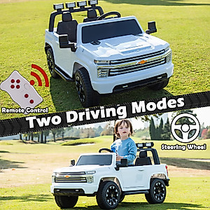 NEWQIDA 24V Licensed Chevrolet Silverado HD Pickup Truck Ride On Toys with Remote Control 4WD Kids Electric Power Vehicles Wheels Ride on Car for Boys Girls, EVA Tires, Music Function, White