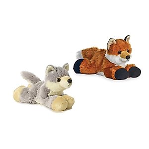 Aurora Bundle of 2 8" Floppy Beanbag Stuffed Wild Animals - Foxxie The Fox & Woolsey The Wolf