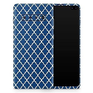 DesignSkinz Navy & White Seamless Morocan Pattern Protective Vinyl Decal Wrap Skin Cover Compatible with The Samsung Galaxy S20 (Screen Trim & Back Glass Skin)