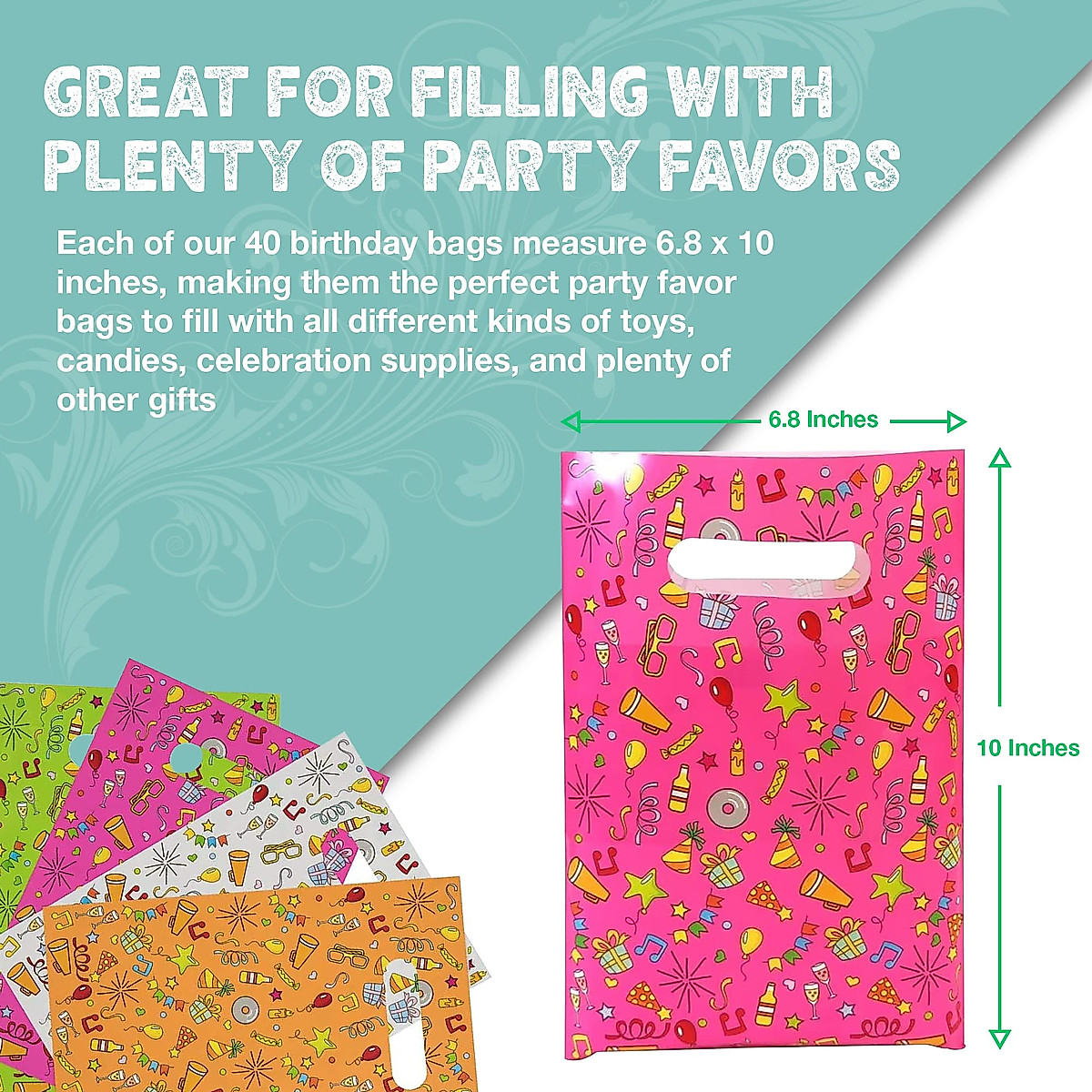 Wowfit 40 CT Party Bags – Assorted Party Favor Bags – 40 Goodie Bags in 4 Colors – Perfect for Birthdays, New Years, Graduations, Anniversaries, and More – 6.8 x 10 Inch Birthday Bags