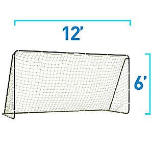 Franklin Sports Competition Soccer Goal - Steel Backyard Soccer Goal with Net - Includes 6 Ground Stakes - 12' x 6' Youth Soccer Goal - Black