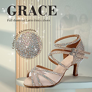 RUYBOZRY Women Latin Dance Shoes Rhinestones Ballroom Salsa Bachata Wedding Perfermence Dancing Shoes,YCL508-Gold-8.5,US 5