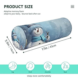 xigua Christmas Snowman Neck Roll Pillow for Neck Relief with Removable Washable Cover - Memory Foam Round Cylinder Bolster, Ergonomically Designed for Head, Neck, Back, and Legs