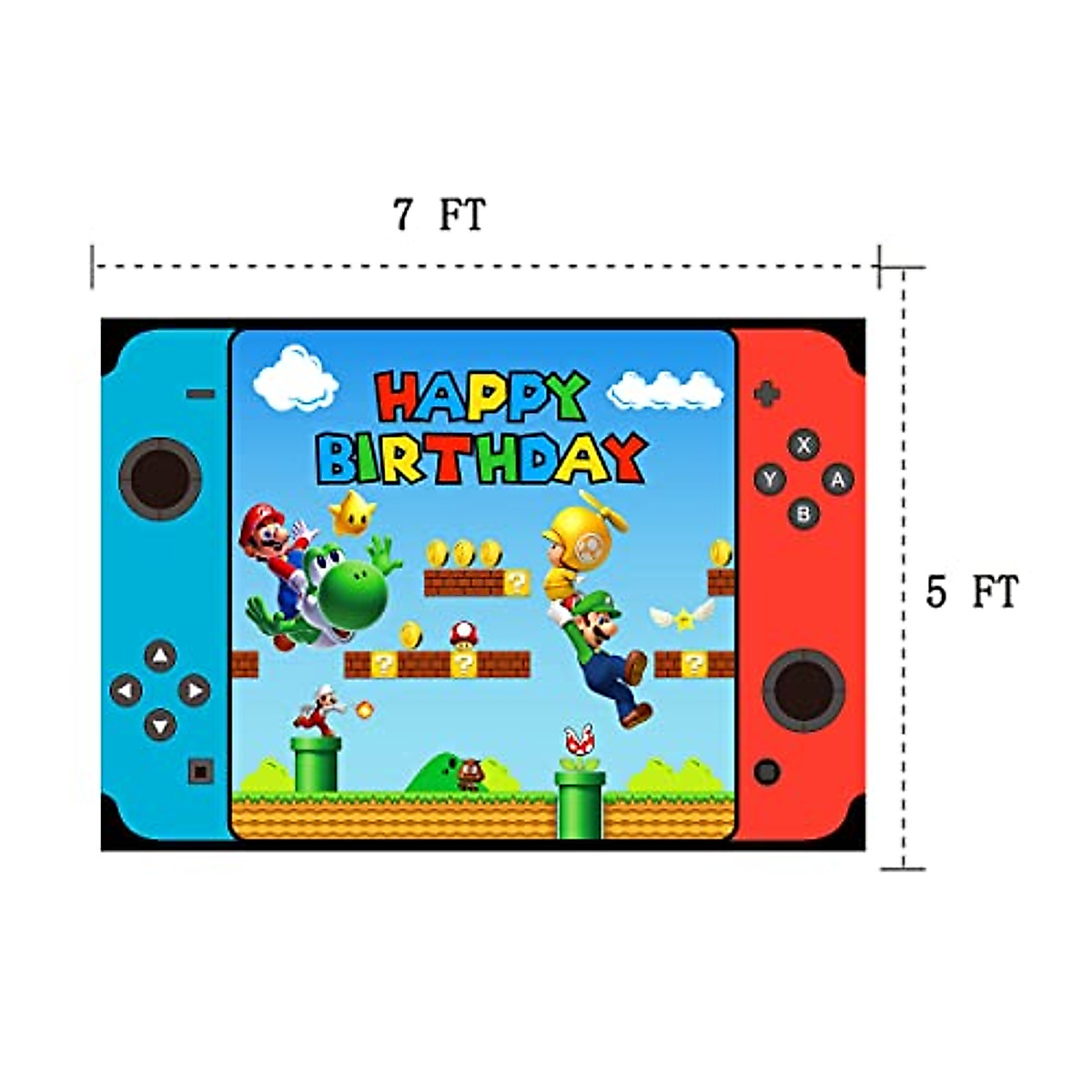 7x5 FT Super Bros Mario Birthday Party Background Decoration,Mario Video Game Photography Vinyl Photo Background