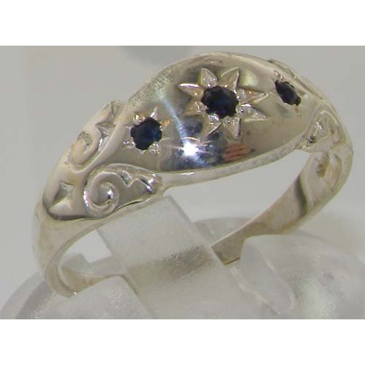 LetsBuyGold 925 Sterling Silver Natural Sapphire Womens Band Ring - Sizes 4 to 12 Available