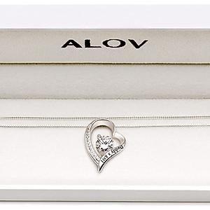 ALOV Jewelry Sterling Silver "Daddy's girl" Love Heart Cubic Zirconia Pendant Necklace