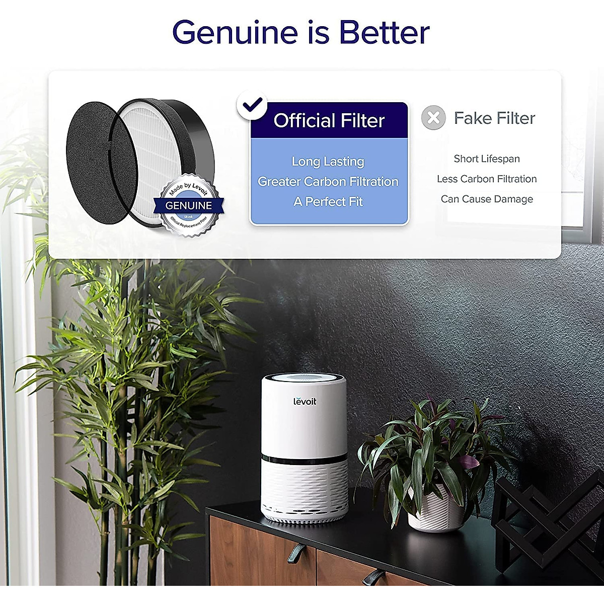 LEVOIT LV-H132 Air Purifier Replacement Filter, 3-in-1 Nylon Pre-Filter, High-Efficiency Activated Carbon Filter, LV-H132-RF, 2 Pack