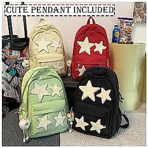 LOTUSTAR Kawaii Backpack with Cute Accessories Stars Y2K Aesthetic Backpack with Plush Pendenat Grunge 10-12 Daypack (Red)