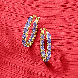 Ross-Simons 3.70 ct. t.w. Tanzanite Inside-Outside Hoop Earrings in 18kt Gold Over Sterling