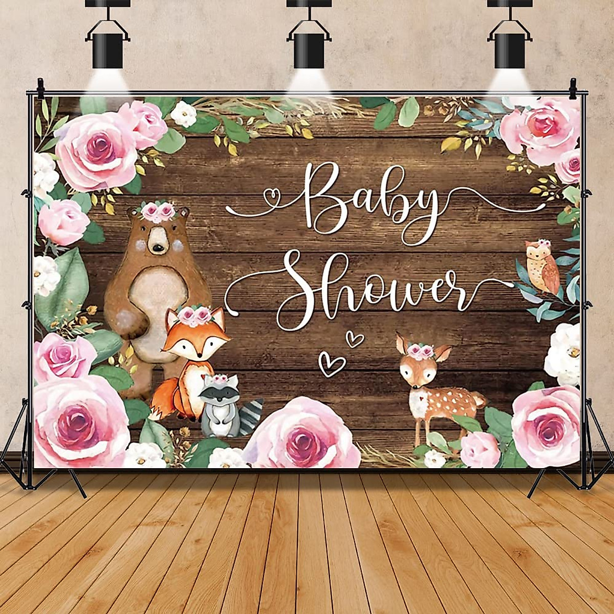 Leowefowa 7x5ft Baby Shower Backdrop Jungle Animal Pink Rose Leaf Leaf Photography Background Newborn Birthday Party Banner Photo Booth Studio Shoot Props