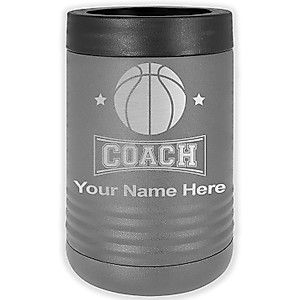 LaserGram Double Wall Insulated Beverage Can Holder, Basketball Coach, Personalized Engraving Included (Standard Can, Gray)