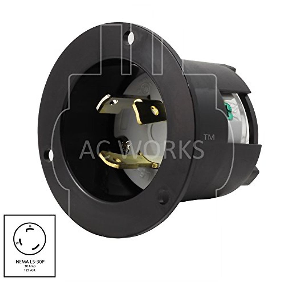 AC WORKS [ASINL530P 30-Amp 125-Volt NEMA L5-30P Flanged Power Input Inlet