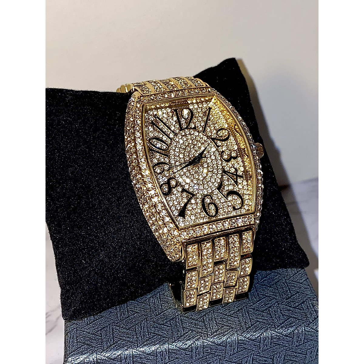 Men's Wrist Watch Band Luxury CZ Diamond Iced Out Watch Gold Numeric Rectangle Square Dial Watch For Men Women Hip Hop Rapper Choice, Men Watch, Mens Jewelry, Iced Watch Custom Fit, Bust Down Watch
