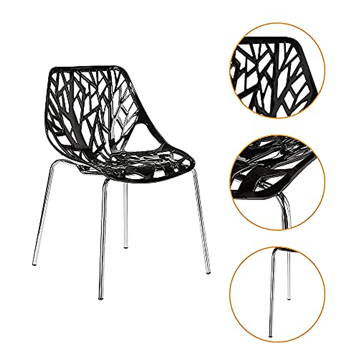 CangLong Modern Mid Century Plastic Shell Hollow Matal Legs Dining Chairs, set of 4, Black