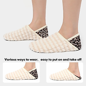 XIHALOOK Cozy Fuzzy Slippers for Women Men Non-slip House Shoes Lightweight Beige Stripe, 7-7.5 Women/5.5-6 Men