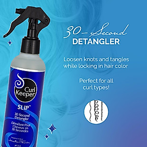 Curl Keeper Slip Hair Detangler Spray for Curly Hair, 8 Fl Oz - Leave In Conditioner Spray for Men, Women & Kids - Water-Based Detangling Spray Loosens Knots & Tangles with Aloe Vera & Silk Protein