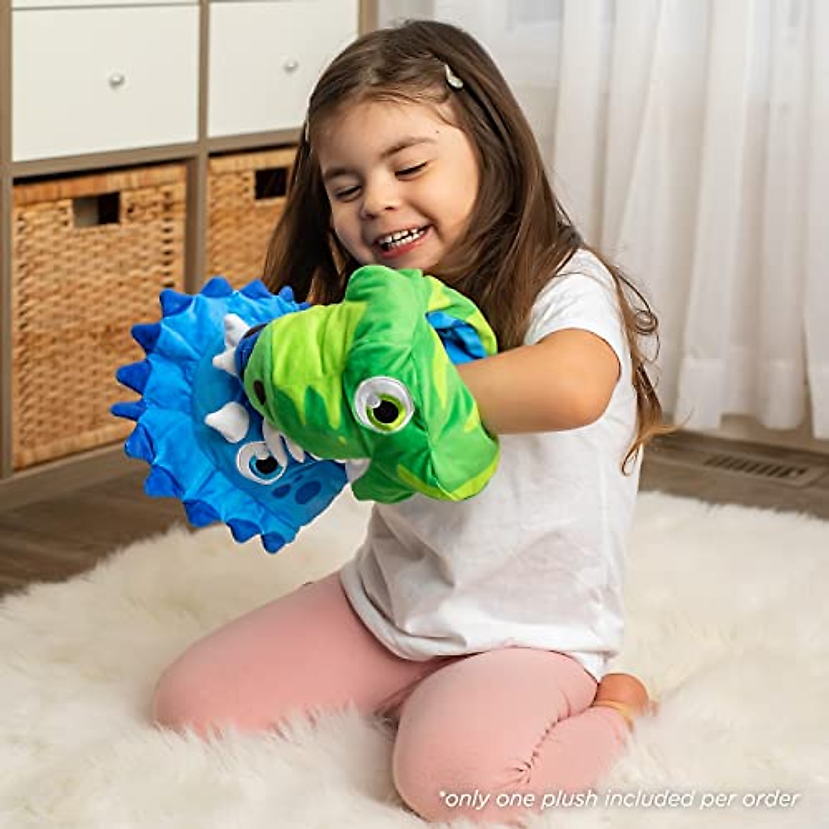Reversible Plushie Dinosaur Toy - Fluffy Blue Triceratops Flips to a Plush Green T-rex Stuffie - Soft, Dino Stuffies for Boys or Girls (6 Inches)