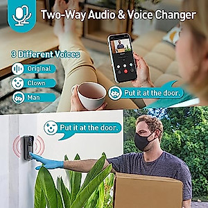 XTU Wireless Video Doorbell Camera with Wireless Chime, Door Bell Ringer Wireless with Camera, Voice Changer, PIR Human Detection, No Monthly fees, Battery-Powered Smart WiFi Doorbell