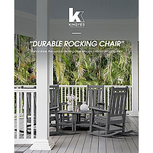 KINGYES HDPE Outdoor Rocking Chair, All Weather Use Porch Rocker, Heavy Duty Outdoor Rocking Chair for Adult, Gray
