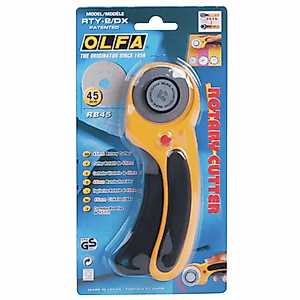 OLFA 45mm Ergonomic Rotary Cutter (RTY-2/DX) - Rotary Fabric Cutter w/ Blade Cover & Squeeze Trigger for Quilting, Sewing, Crafts, Replacement Blade: OLFA RB45-1H