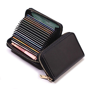 Winwinfly Women Credit Cards Holder, Small Leather Zipper Card Case Wallet Coins Purse for Women
