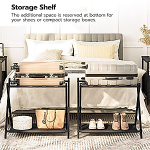 HOOBRO Folding Luggage Racks, Set of 2, Metal Suitcase Stands with Fabric Storage Shelf for Guest Room, 25.4 x 16.5 x 24.2 Inches, Holds up to 100 lb, Closet, Hotel, Bedroom, Black BK05XLP201