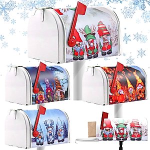 Soaoo 4 Pcs Christmas Winter Thanksgiving Halloween Magnetic Mailbox Covers 18 x 21 Inch Gnomes Letter Box Cover Mailbox Standard Size Wraps for Home Outdoor Garden Yard Decorations