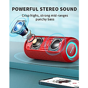 SOWO Portable Bluetooth Speaker, Waterproof Speaker IPX7, 25W Loud Wirelss Speaker with Big Audio and Punchy Bass, Outdoor Bluetooth Speaker for Party, Beach, Travel, Girls Gifts - Red