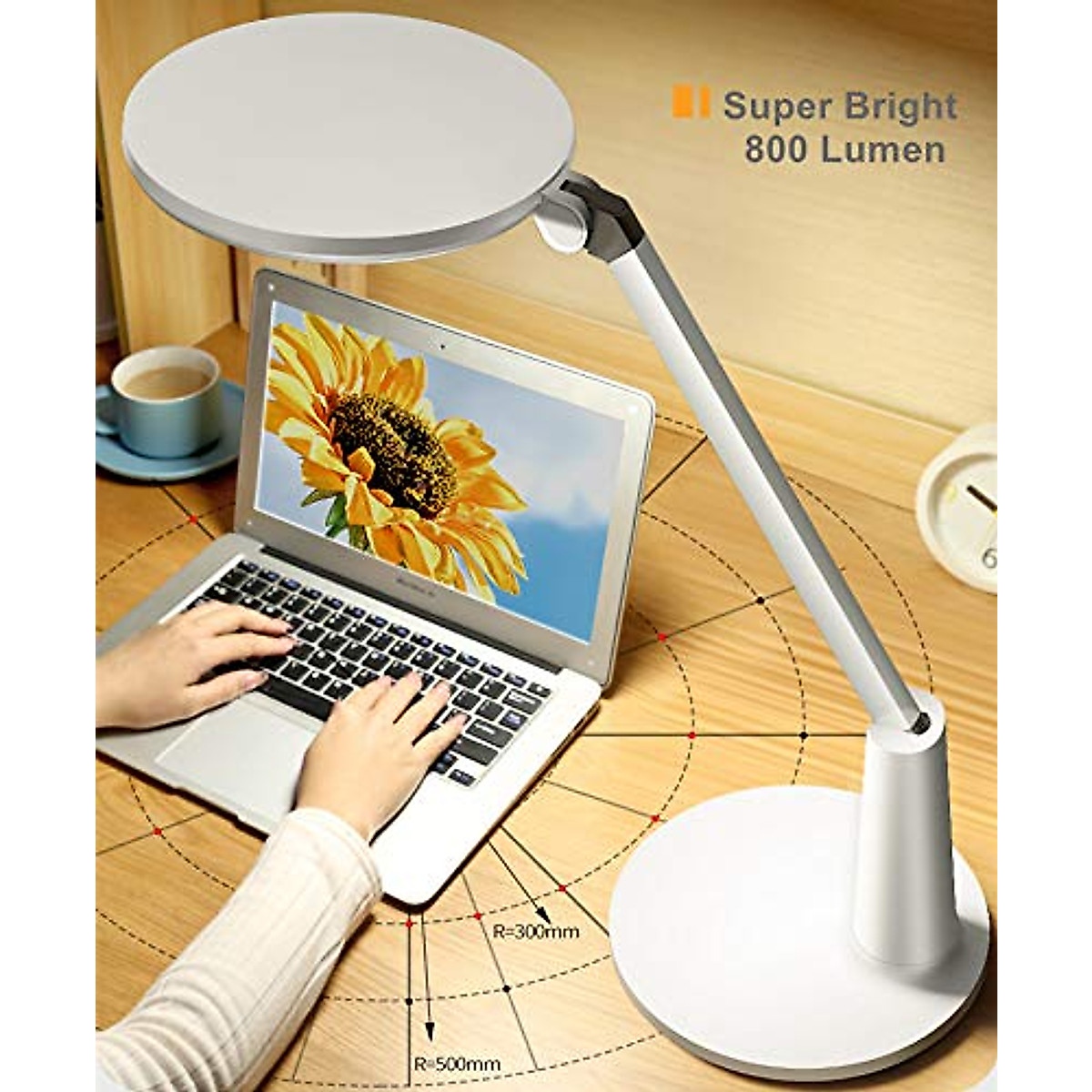 GERINTECH LED Desk Lamp with Adjustable Brightness, Dimmable Bright Table Lamp for Bedroom, Office, Reading, Study (White)