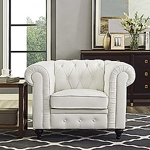 Naomi Home Chesterfield Sofa Set Living Room Chair Juegos Leather Couch Sofa Chair for Bedroom Modern Chesterfield Tufted Leather Chair Leather Sofas for Living Room (3 Piece Sofa Set, White)