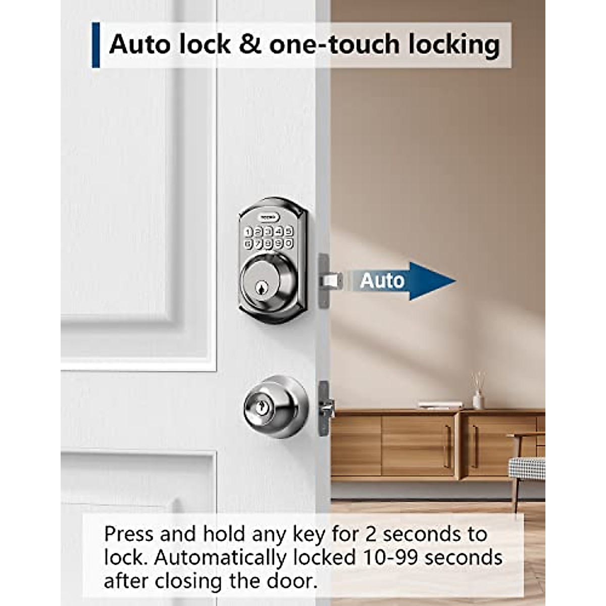 TEEHO TE001 Keyless Entry Door Lock with Keypad - Smart Deadbolt Lock - Front Door Lock with 2 Keys - Auto Lock - Easy Installation - Satin Nickel