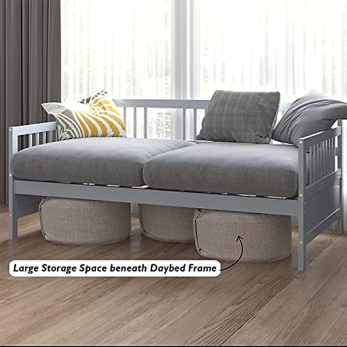 KOMFOTT Wood Daybed Frame Twin Size, Sofa Day Bed Frame with Wooden Slats Support, No Box Spring Needed, Twin Daybed Frame for Bedroom Living Guest Room (Mattress Not Included)