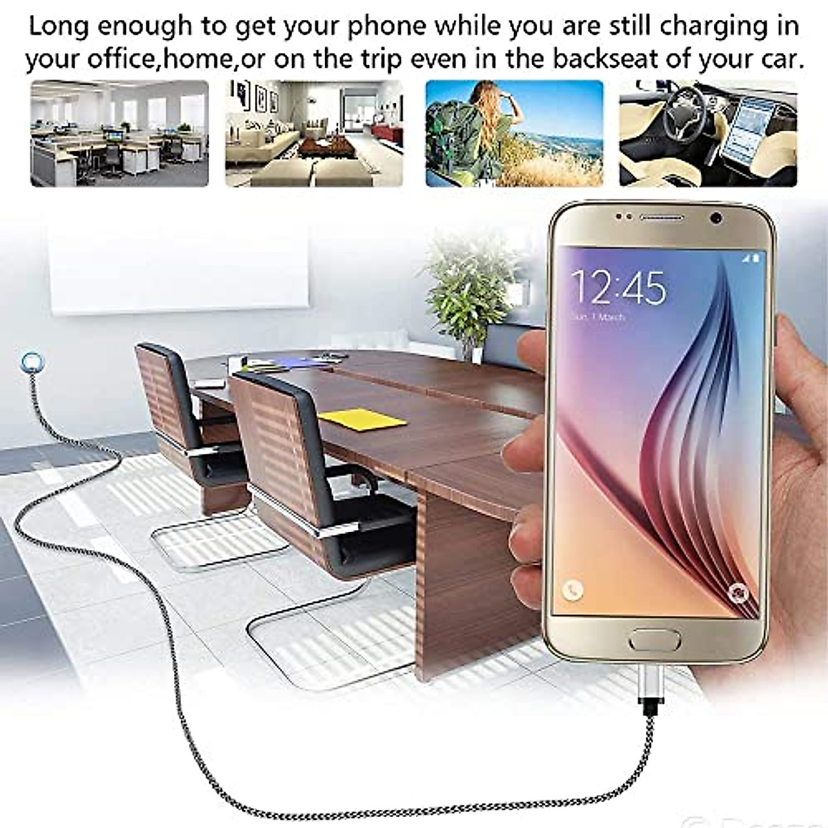 Deegotech Micro USB Cable, 10ft 3-Pack Extra Long Android Charger Cable, Nylon Braided Phone Charger Cords Fast Charging for Samsung Galaxy S7 Edge S6 S5, Android Phone, LG