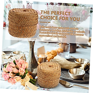 Ciieeo Flower Basket Mini Planters Circle Tray Decor Handmade Woven Basket Wicker Desktop Decor Kids Storage Bin Tabletop Decor Wedding Decor Seagrass Flower Pot Shelf Seaweed Child Round