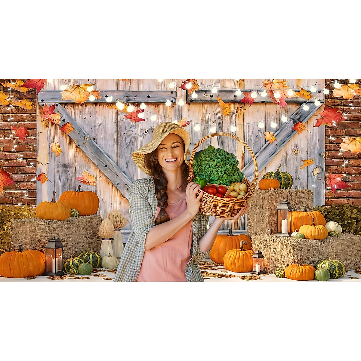 YYNXSY Fall Thanksgiving Backdrop Autumn Pumpkin Harvest Barn Background Hay Maple Leaves Baby Shower Banner Supplies Photo Booth Prop 10X8FT YY-2515