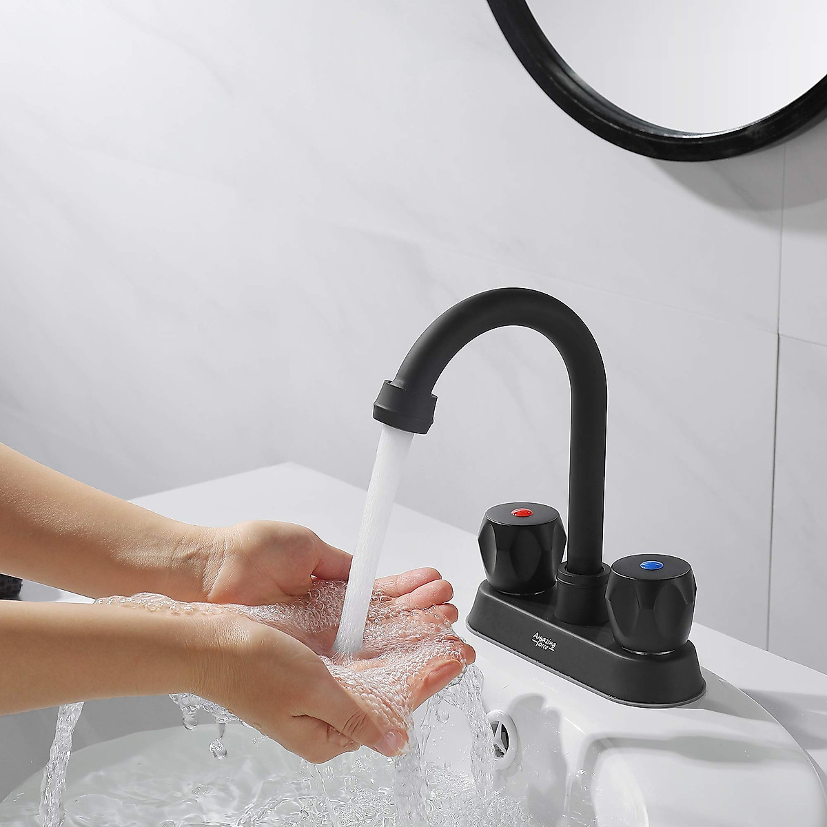 Bathroom Faucets 4 Inch Centerset Bathroom Faucet 2 Handle Faucet for Bathroom Sink with 2 and 3 Hole, Lead-Free Faucets for Bathroom Sink Vanity Rv Sink Faucet, Matte Black