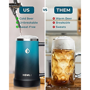 Hemli Insulated Beer Mug Tumbler, Beer Stein Stainless Steel, Vacuum Insulated - 24 oz