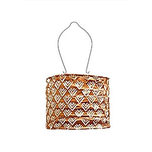 Allsop Home and Garden Soji Stella Drum LED Outdoor Solar Lantern, Handmade with Weather-Resistant Fabric for Patio or Garden, Color (Copper)