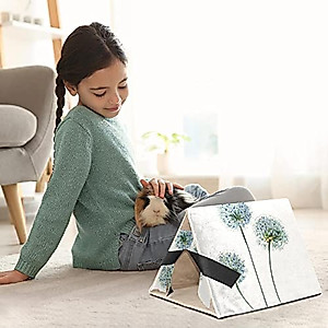 Y-DSIWX Guinea Pig House Bed, Rabbit Large Hideout, Small Animals Nest Hamster Cage Habitats Hand Drawn Dandelion Flower
