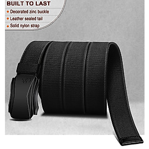 KEMISANT Mens Belt, Military Tactical Stretch Web Nylon Belt For Gift Men Hiking Hunting 1.5",Cut For Fit(Black,30"-34" Waist Adjustable)