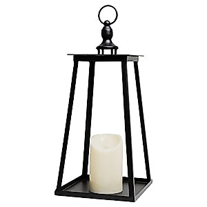 HPC Decor 16inch Lantern Decorative w/Flickering LED Candles- Decorative Outdoor Lantern- Chunky Black Metal Candle Lantern- Vintage Lantern Decor for Indoor, Outdoor, Patio, Porch (No Glass)