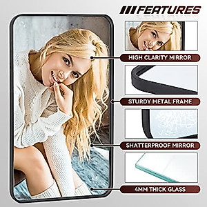 ZenStyle Black Metal Framed Rectangular Wall Mirror 24" x 36" Bathroom Mirror with Peaked Trim for Entryways, Living Rooms, Bathrooms