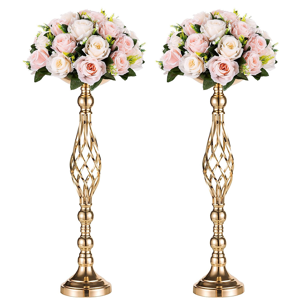 Versatile Metal Flower Arrangement Stand & Pillar Candles Holder Set for Wedding Party Dinner Centerpiece Event Restaurant Hotel Decoration (2 x L, Gold)