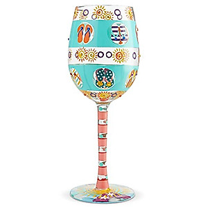 Enesco 6004759 Designs by Lolita Flip Flop Days Artisan Hand-Painted Wine Glass, 15 Ounce, Multicolor