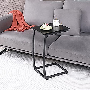 LAKEMID C Shaped End Table Side Table of 2, Small Sofa Table with Metal Frame for Living Room Bedroom Small Spaces (Black)