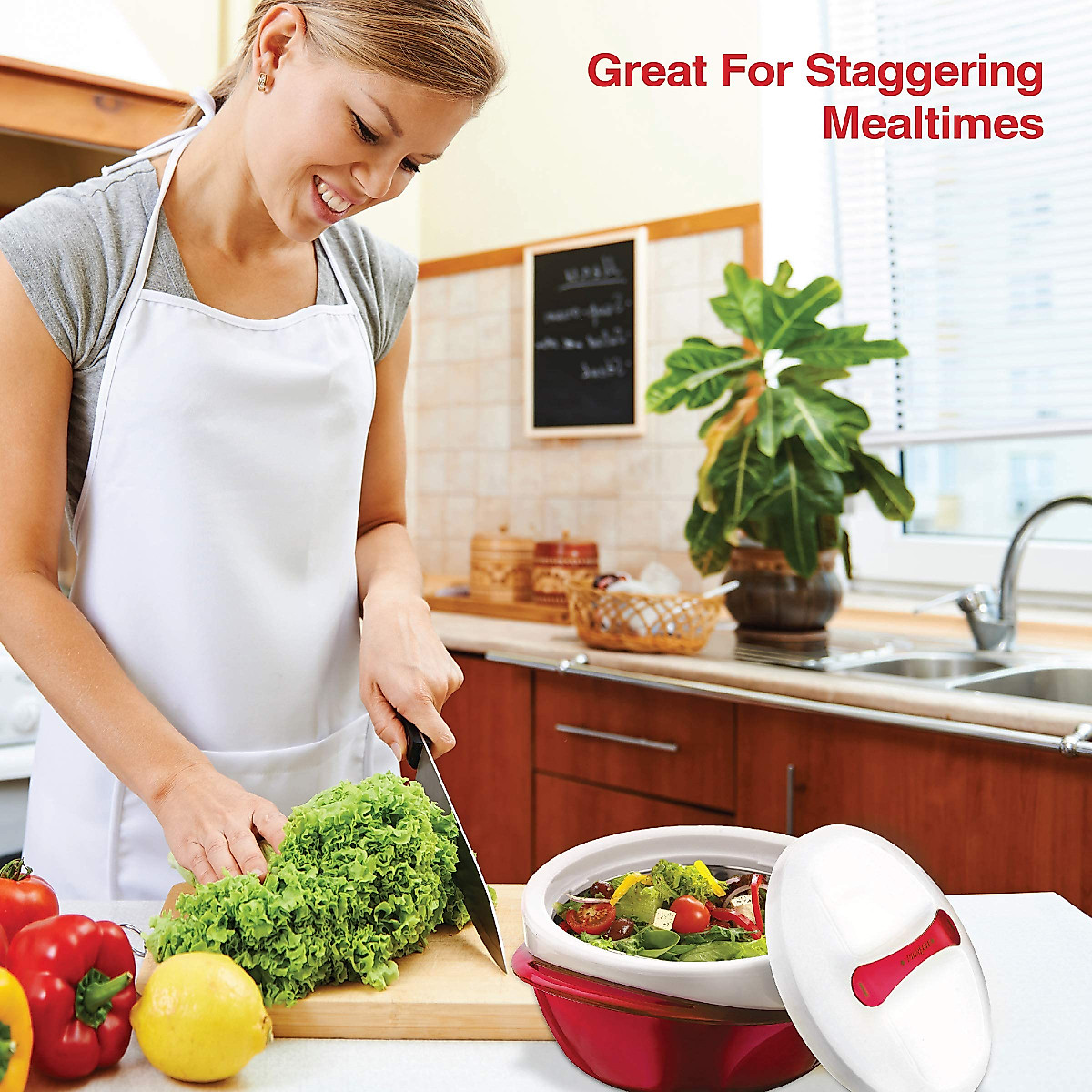 Pinnacle Large Insulated Casserole Dish with Lid 3.6 qt. Elegant Hot Pot Food Warmer/Cooler -Thermal Soup/Salad Serving Bowl Stainless Steel Hot Food Container–Best Gift Set for Moms –Holidays Red