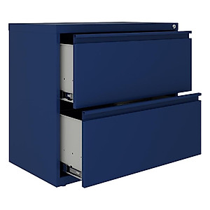 Hirsh 30" W 2 Drawer Metal Lateral File Cabinet Set Navy with Front to Back Rails, Fully Assembled
