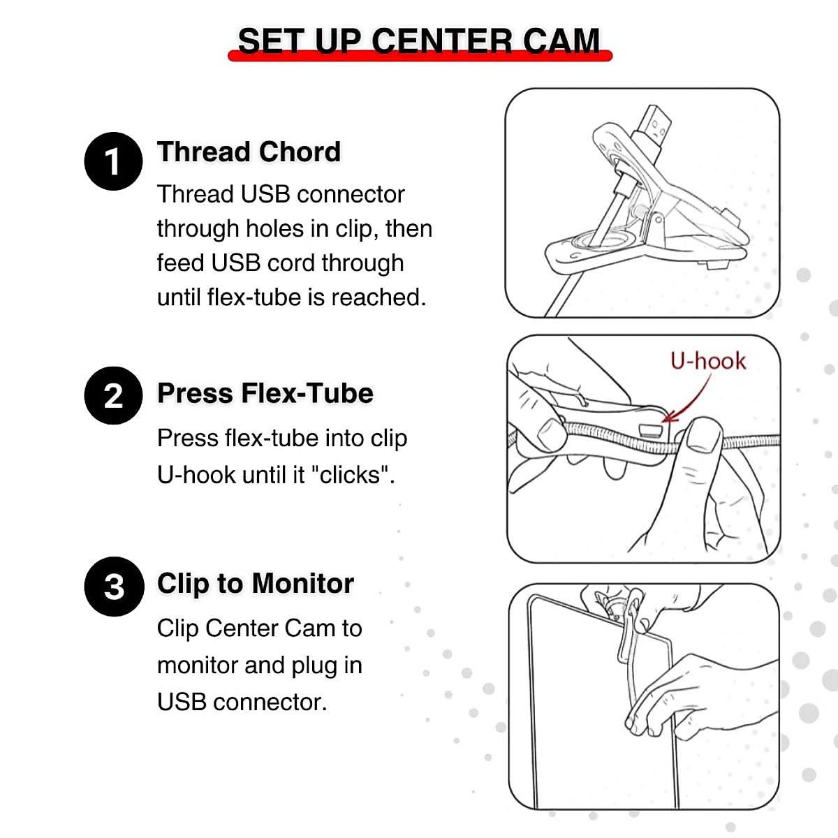 Center Cam Middle-Screen Webcam - 1080p Plug & Play USB Webcam, Adjustable Webcam for Laptop and Desktop for Home Video Conferences