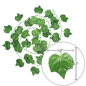 HECATY 12 Strands 90 ft Artificial Fake Grape Vines with 9 Strings Grapes, Hanging Plant Large Leaves Garland for Wedding Party Store Home Decor Indoor Outdoors