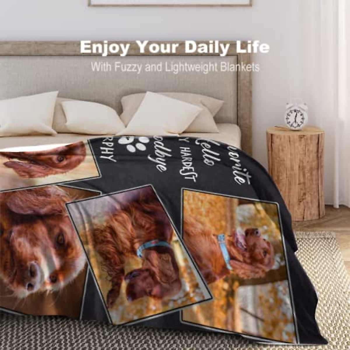 Custom Memorial Blanket Gifts for Dog Lover: Personalized Puppy Photo Collage Throw Blanket with Picture Name in Loving Memory Blanket - Made in USA